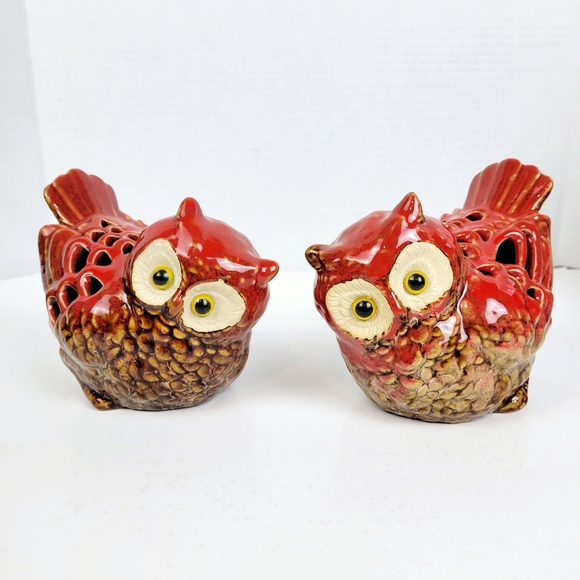 Hd Designs | Art | Hd Designsceramic Owl Figuresred Brownyellow Glass ...